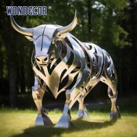 China Large outdoor park metal art abstract animal hollow bull stainless steel sculpture for sale