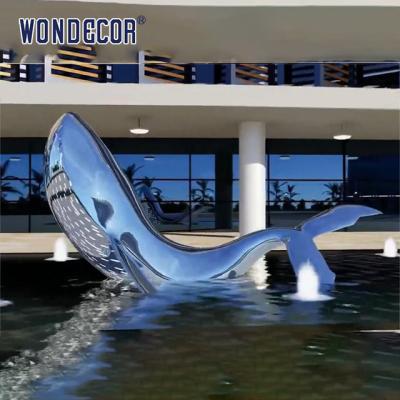 China Large Outdoor Metal Art Abstract Marine Animals LED Lights Whale Stainless Steel Sculpture for sale
