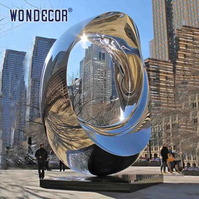 China Outdoor square large abstract forged metal geometric circular ring stainless steel sculpture for sale