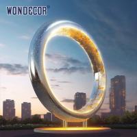China Large outdoor square forged metal modern geometry halo stainless steel sculpture for sale