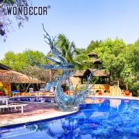 China Large Outdoor Casting Stainless Steel Sculpture Swimming Pool Metal Decoration Abstract Water Flow for sale