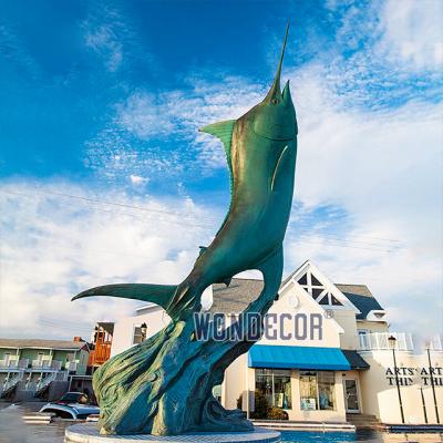 China Outdoor Metal Fish Decoration Hotel Deco Life Size Bronze Blue Marlin Fish Statue for Sale for sale