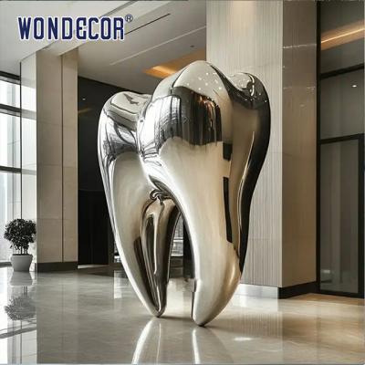 China Health Centre Lobby Mirror Polished Stainless Steel Teeth Sculpture Statue for sale