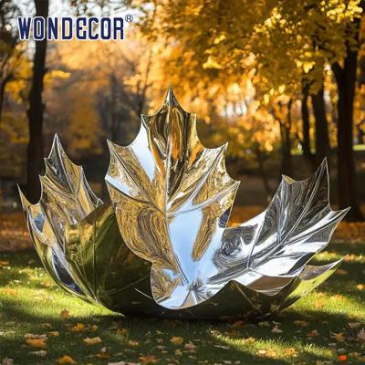 China Custom Metal Abstract Hollowed-Out Maple Leaf Stainless Steel Sculpture for sale