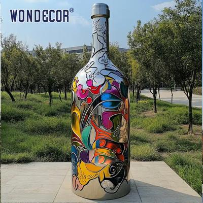 China Custom Modern Outdoor Large-Scale Colored Wine Bottle Stainless Steel Sculpture for sale