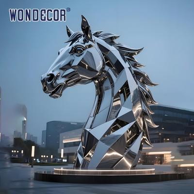 China Extra Large Light Luxury Abstract Geometric Faceted Mirror Stainless Steel Horse Head Sculpture, Urban Landmark Landscape Art Statue For Outdoor Commercial Plaza for sale
