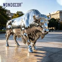 China Extra Large Light Luxury Mirror Stainless Steel Bull Sculpture, Finance-Themed Urban Landmark Landscape Art Statue For Outdoor Commercial Plaza for sale