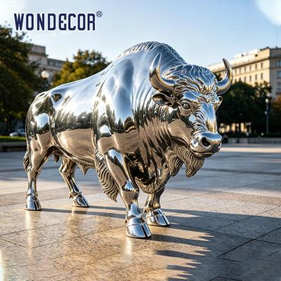 China Extra Large Light Luxury Mirror Stainless Steel Bull Sculpture, Finance-Themed Urban Landmark Landscape Art Statue For Outdoor Commercial Plaza for sale