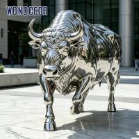 China Large Mirror Stainless Steel Charging Bull Outdoor Art Sculpture for sale