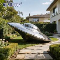 China Modern Polished Stainless Steel UFO Flying Saucer Sculpture Outdoor Decor for Contemporary Villa Garden for sale