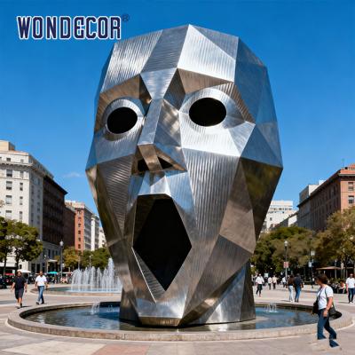 China Customized modern 3D abstract screaming large stainless steel outdoor garden decoration facial sculpture for sale