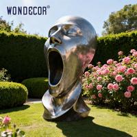 China Customized modern 3D abstract screaming large stainless steel outdoor garden decoration facial sculpture for sale