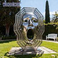 China Customized modern 3D abstract screaming large stainless steel outdoor garden decoration facial sculpture for sale