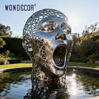 China Customized modern 3D abstract screaming large stainless steel outdoor garden decoration facial sculpture for sale