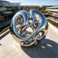 China Large Mirror Polished Stainless Steel Hollow Abstract Sphere Sculpture Outdoor Plaza Modern Art City Landmark Decorative Statue for sale