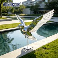 China Large Mirror Stainless Steel Geometric Flying Bird Sculpture for Outdoor Garden Plaza Waterscape for sale