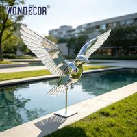 China Large Mirror Stainless Steel Geometric Flying Bird Sculpture for Outdoor Garden Plaza Waterscape for sale