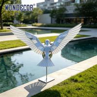 China Large Mirror Stainless Steel Geometric Flying Bird Sculpture for Outdoor Garden Plaza Waterscape for sale