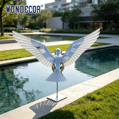 China Large Mirror Stainless Steel Geometric Flying Bird Sculpture for Outdoor Garden Plaza Waterscape for sale