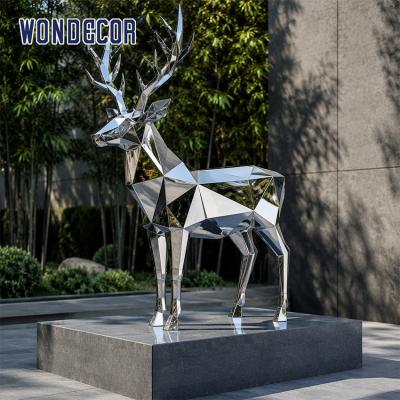 China Custom Size Mirror Stainless Steel Geometric Deer Sculpture for Hotel Courtyard Landscape for sale