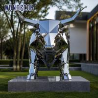 China Large Mirror Stainless Steel Geometric Faceted Bull Sculpture for Enterprise Park & Sales Office Landscape for sale