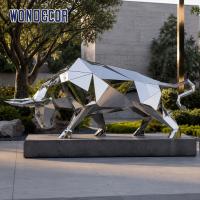 China Large Mirror Stainless Steel Geometric Faceted Bull Sculpture for Enterprise Park & Sales Office Landscape for sale