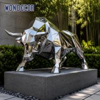 China Large Mirror Stainless Steel Geometric Faceted Bull Sculpture for Enterprise Park & Sales Office Landscape for sale