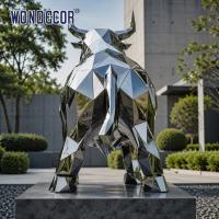 China Large Mirror Stainless Steel Geometric Faceted Bull Sculpture for Enterprise Park & Sales Office Landscape for sale