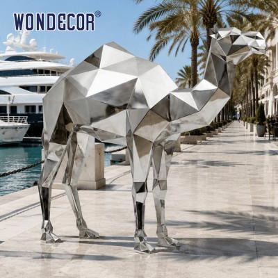 China Custom Size Mirror Stainless Steel Geometric Dromedary Camel Sculpture for Resort Commercial Plaza Outdoor Art for sale