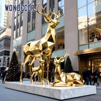 China Large Gold‑Plated Stainless Steel Geometric Faceted Deer Family Sculpture for Shopping Mall Festival Outdoor Landscape for sale