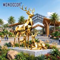 China Large Gold‑Plated Stainless Steel Geometric Faceted Deer Family Sculpture for Shopping Mall Festival Outdoor Landscape for sale