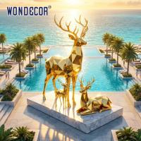 China Large Gold‑Plated Stainless Steel Geometric Faceted Deer Family Sculpture for Shopping Mall Festival Outdoor Landscape for sale