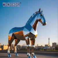 China Large Mirror Stainless Steel Geometric Faceted Horse Sculpture for City Park & Industrial Park Landscape for sale