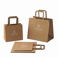 China Custom Print Grocery Brown Kraft Bags Bulk With Handle 80gsm for sale