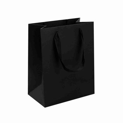 China Recycled Black Kraft Paper Handmade Shopping Bags With Ribbon Handles for sale