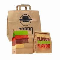 China 80gsm 90gsm Flat Handle Cookie Coffee Takeaway Brown Kraft Paper Food Bags For Restaurant for sale