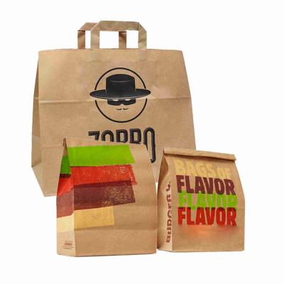 China 80gsm 90gsm Flat Handle Cookie Coffee Takeaway Brown Kraft Paper Food Bags For Restaurant for sale