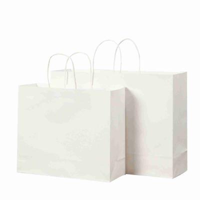 China Plain White Takeaway Kraft Paper Shopping Bags With Handles for sale