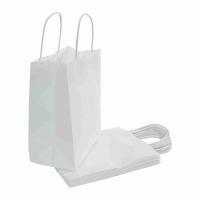 China 160gsm Custom Printed White Brown Kraft Bags Bulk With Handles 8x4x10 for sale