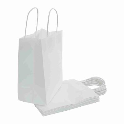 China 160gsm Custom Printed White Brown Kraft Bags Bulk With Handles 8x4x10 for sale