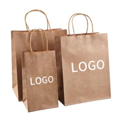 China Recyclable Fast Food khaki Kraft Takeaway Paper Bags Logo Printed for sale