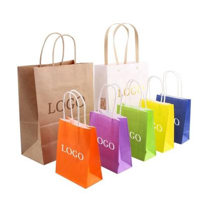 China Multicolor Paper Takeout Bags Brown Food Bags With Handle 140gsm for sale