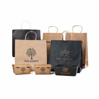 China Food Grade Handle Fast Food Kraft Paper Bag FSC Certified for sale