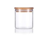 China 16oz Wooden Lid Glass Jar Clear Herb Storage Jar Suction High Borosilicate Glass for sale