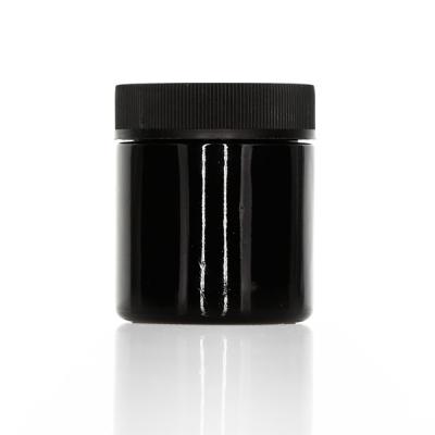 China 90ml 3oz Glass Concentrate Jars Child Proof Black Glass Jars Screw Cap Black Lid for sale
