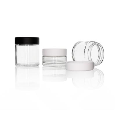 China Flower Packaging Glass Child Resistant Jars 3oz Glass Jar With Black Smooth Cr Lids for sale