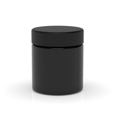 China 3oz Matte Black Glass Jars Flower Packaging Airtight Smell Proof Jars Cr Lids for sale