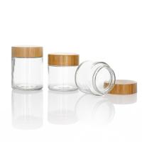China Clear Frosted Glass Containers With Bamboo Lids Cosmetic for sale