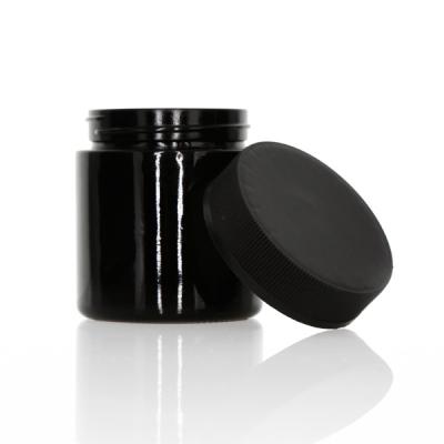 China 3oz Child Resistant Clear Black Glass Jars Wholesale 3oz Child Resistant wide mouth 3.5g flower jar custom round for sale