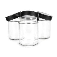 China Child Resistant Glass Concentrate Jars 18oz Glass Jars Black Cap Wide Mouth Glass Jar for sale